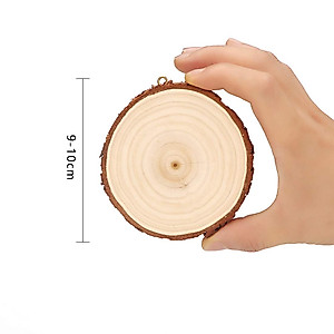 SENMUT Natural Wood Slices 20 Pcs 3.5-4 Inch Wooden Circles Crafts Wood Coaster Christmas Ornaments Unfinished Wood Rounds for Crafts and DIY Arts Wood Kit PreInstalled with Small Eye Screws