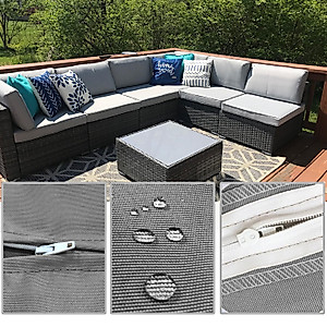 TECOSARA Outdoor Cushion Covers Replacement 14 Pcs Patio Cushion Covers fit for 7Pieces 6-Seater Wicker Rattan Sectional Couch Sofa Outdoor Cushion Slipcovers Set Seat and Back Cover Only, Grey