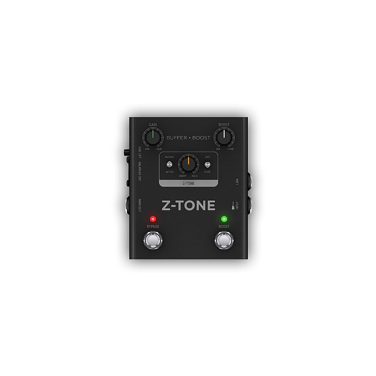 IK Multimedia Z-Tone Buffer Boost guitar preamp pedal with boost, Active/Passive pickup selector, switchable PURE/JFET Channels, true bypass and DI out for reamping/live use