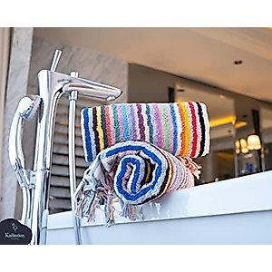 Striped Hand and Bath Towels for Bathroom | Set of 2 Hand Towels | Organic Turkish Cotton | Large Soft Plush Fluffy Absorbent Ribbed Bath Towels (Hand Towel Set, Rainbow)