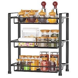 Bathroom Countertop Organizer, Packism 3 Tier Premium Detachable Kitchen Spice Rack for Counter top, Wire Basket Storage Counter Shelf Organizer, Black