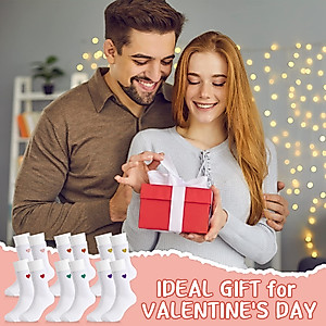Umigy 6 Pair Crew Socks for Women Heart Shape Ankle High Cotton Fun Cute Athletic Running Socks Valentine's Day Gifts for Women Size 9-11 Teens, White