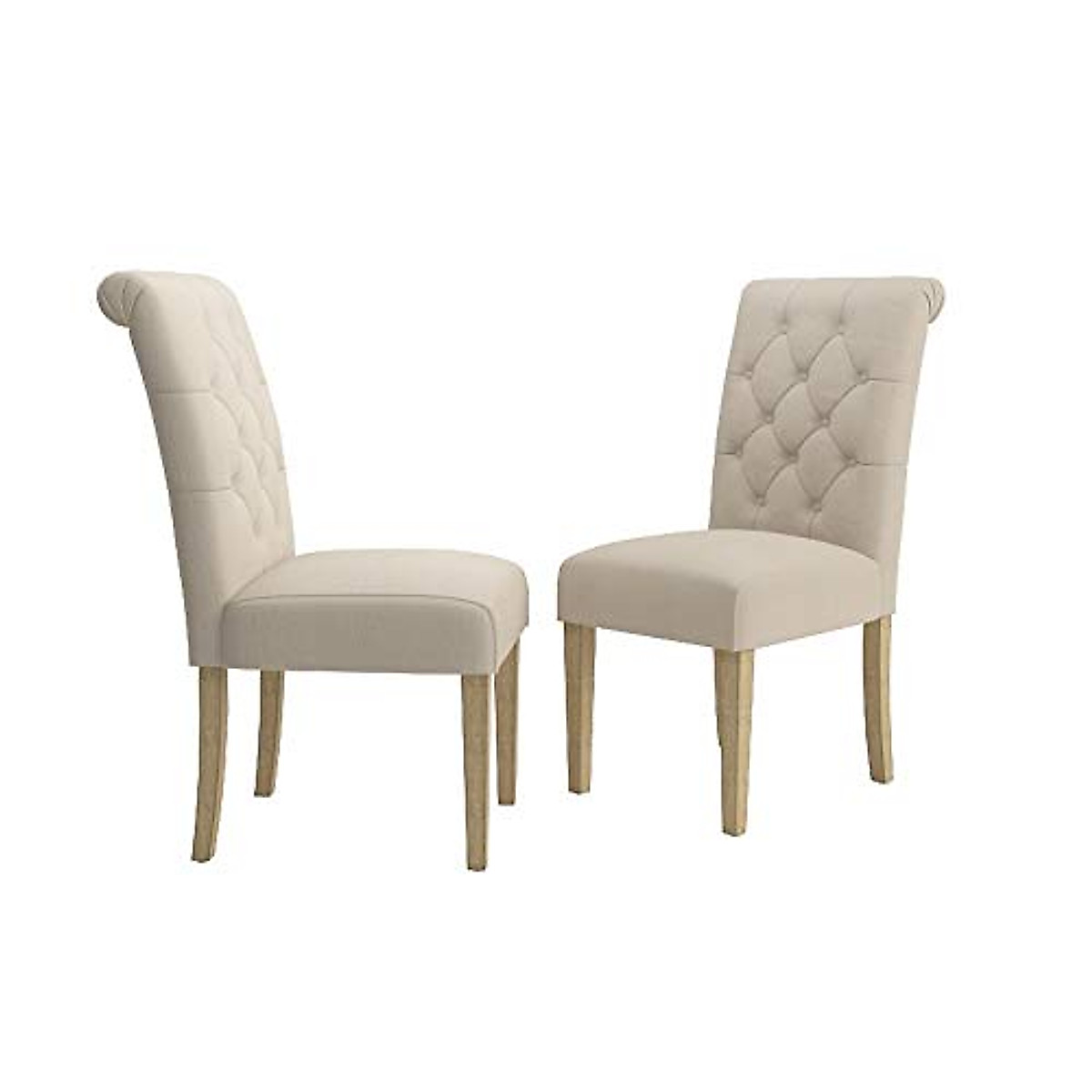 Roundhill Furniture Habit Solid Wood Tufted Parsons Dining Chair (Set of 2), Tan