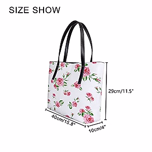 Fashion Tote Handbags Women's Soft Tote Shoulder Bag for Women Work Shopping Top Handle Satchel Bags, 15.8×4×15.4 inches,Pink Roses