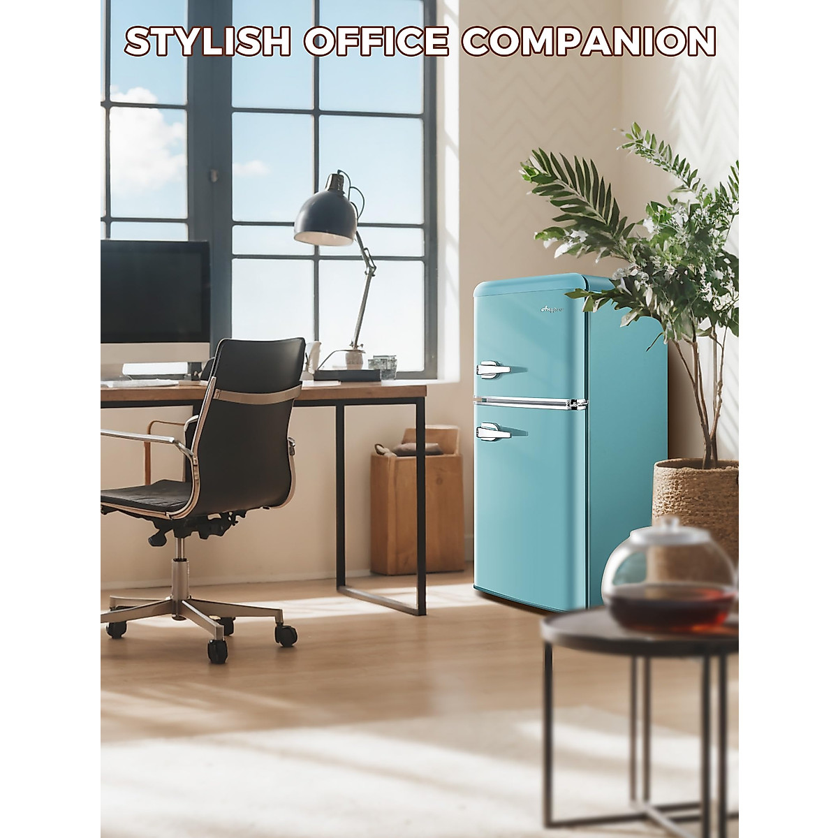 Anypro 3.2 Cu.Ft Compact Refrigerator Mini Fridge with Freezer, Retro Double Door Small Fridge with Freezer, 7 Level Thermostat & Removable Shelves, Small Refrigerator for Dorm, Office, Bedroom, Blue