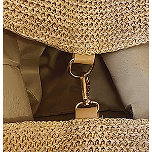 Women Top Handle Bag Straw Weave Circular Ring Bucket Bag