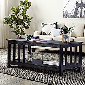 ChooChoo Mission Coffee Table, Black Wood Living Room Table with Shelf, 40 Black