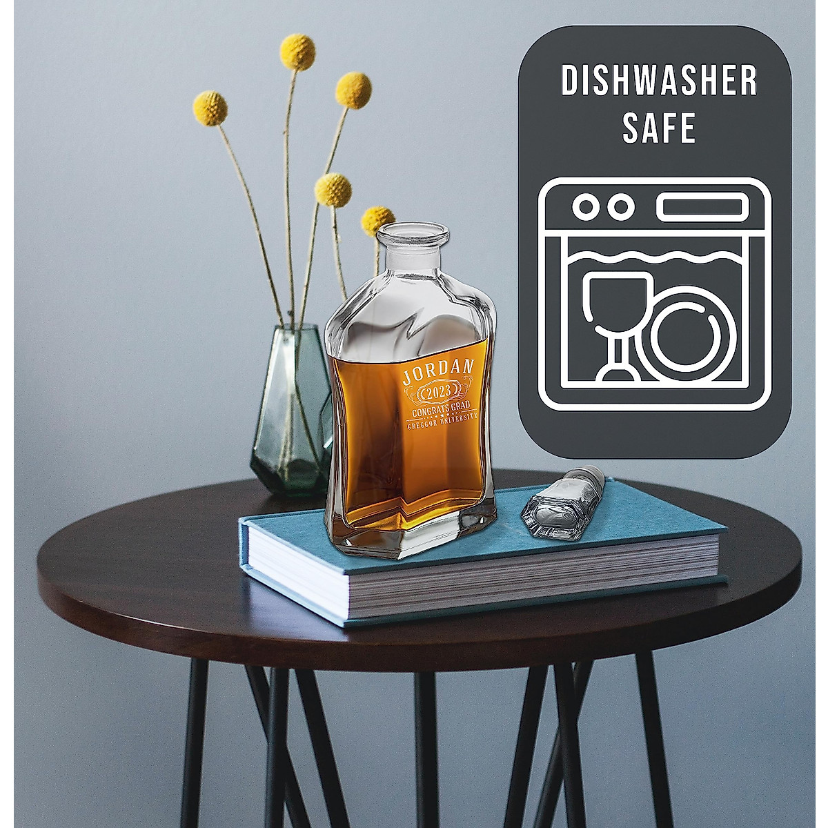 Personalized Etched Glass 23oz Whiskey Decanter, Custom Engraved Fathers Day Gift, Retirement, Anniversary, Housewarming, Customized Bourbon Gifts for Men, Scotch Birthday Gifts,Him,Dad, OG Bernard