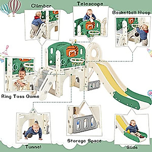 8-in-1 Toddler Indoor and Outdoor Castle Playset, Kids Baby Slide Set Playground Backyards for Age 1-3 (02)