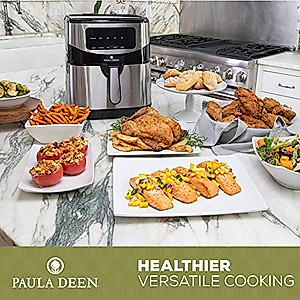 Paula Deen Stainless Steel 10 QT Digital Air Fryer (1700 Watts), LED Display, 10 Preset Cooking Functions, Ceramic Non-Stick Coating, Auto Shut-Off, 50 Recipes (Stainless Steel)