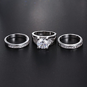3 PCS Round Cut CZ Bridal Sets - 5.56 Ct Cubic Zirconia Silver Color Promise Engagement Wedding Rings Set for Women