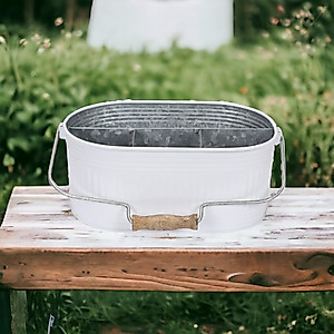 Utensil Caddy, Silverware Caddy Party, Silverware Caddy, Picnic Caddy, Flatware Caddy, Paper Plate Caddy, Galvanized Utensil Caddy, Metal Caddy, Outdoor Utensil Caddy - 13.5 Inches - Salt White/Grey