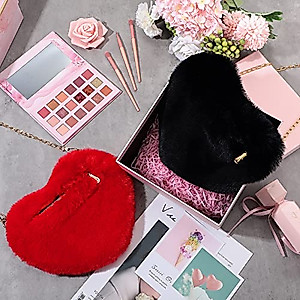 Saintrygo 2 Pcs Heart Purse for Women Girls Heart Fluffy Purses Fur Shoulder Bag Crossbody Purses with Gold Chain (Red and Black)