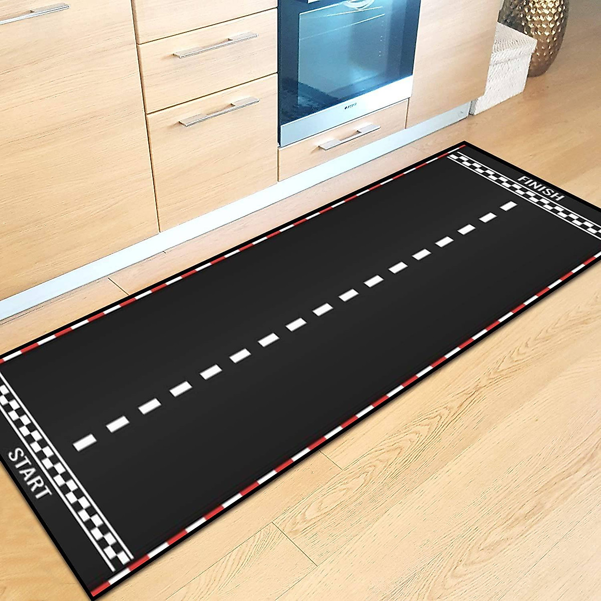 Area Runner Rug 2x6 Ft Race Track with Start and Finish line Car or Karting Road Racing top Non Skid Floor Mat for Living Room Kids Room Bedroom Kitchen Floor Hallways Carpet Throw Rugs