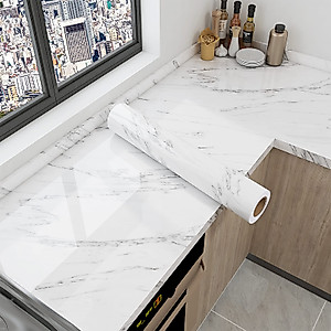 LONGYONG Marble Contact Paper for Countertops Peel and Stick Wallpaper Countertop Covers Peel and Stick Wrap Self Adhesive Waterproof for Counter Top Kitchen Cabinet Desk 23.6x393.7inches