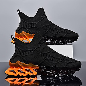 Poramea Men's Laceless Slip on Blade Sneakers Trail Running Walking Tennis Sport Shoes Black Gradient Size 10