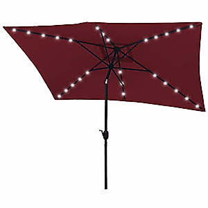 HENG FENG Rectangular Patio Umbrella with 26 LED Lights, 10x6.5FT Outdoor Table Market Umbrella with Push Button Tilt and Crank, Burgundy