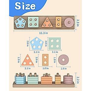 Montessori Toys for 1 2 Year Old Boy and Girl, Shape Sorter Wooden Toys for Toddlers 1-3, Toddler Toys age 1-2, 1 2 Year Old Girl Boy Gifts,Sorting and Stacking Education Preschool Toys - Coffee