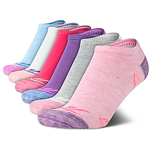 Reebok Girls' Lightweight Comfort Athletic Low Cut Socks (6 Pack), Size Large, Pink Assorted