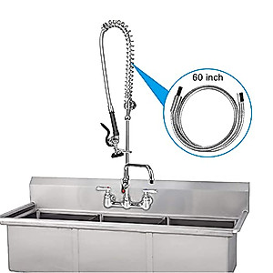 XIUBE, Commercial Pre Rinse Sprayer Hose Replacement Kit for Kitchen Dish Sink Faucet, 60 Inch Flexible Stainless Commercial Pre Rinse Kitchen Faucet Hose Parts