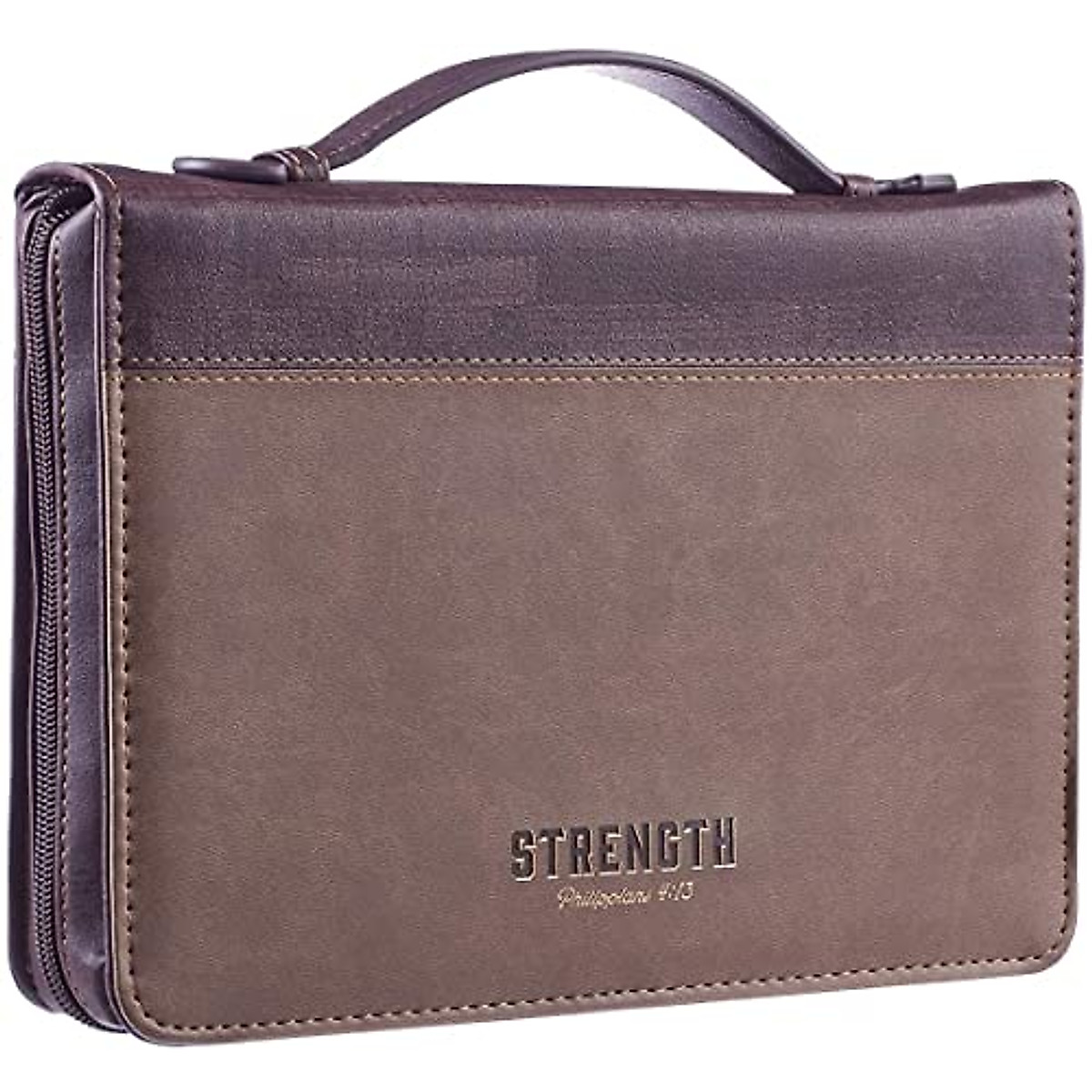 Personalized Custom Bible Cover for Men Brown Philippians 4:13 Faux Leather Christian Gift for Father, Brother, Son, Grandpa, Grandson Laser Engraved Imprinting Your Text Name (Medium)