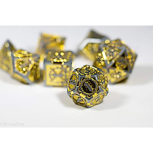 Sword Strengthened Metal 7-Dice Set (Silver w/Gold Inlay)