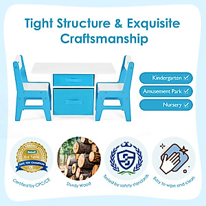 Bateso Kids Table & Chair Set, Toddler Table and Chairs Set​ with Storage, Kids Table and 2 Chairs with Storage for Learning, Teaching, Eating, Playing, Kindergarten, Living Room