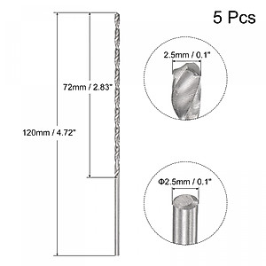 uxcell 5 Pcs 2.5mm Mini Micro Twist Drill Bits, High-Speed Steel Straight Shank Extra Long Drill Bit 120mm for Aluminum Alloy