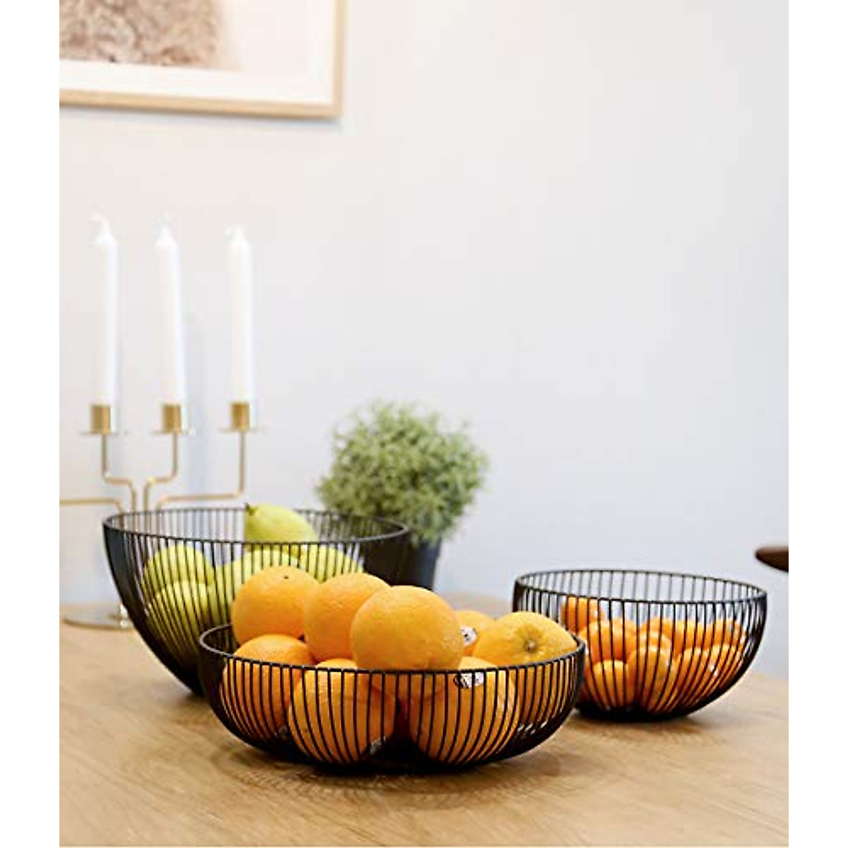 Yesland 2 Pack Metal Wire Fruit Basket- 11 Inches Black Kitchen Countertop Fruit Bowl Vegetable Holder for Bread, Snacks, Households Items Storage for Kitchen, Livingroom