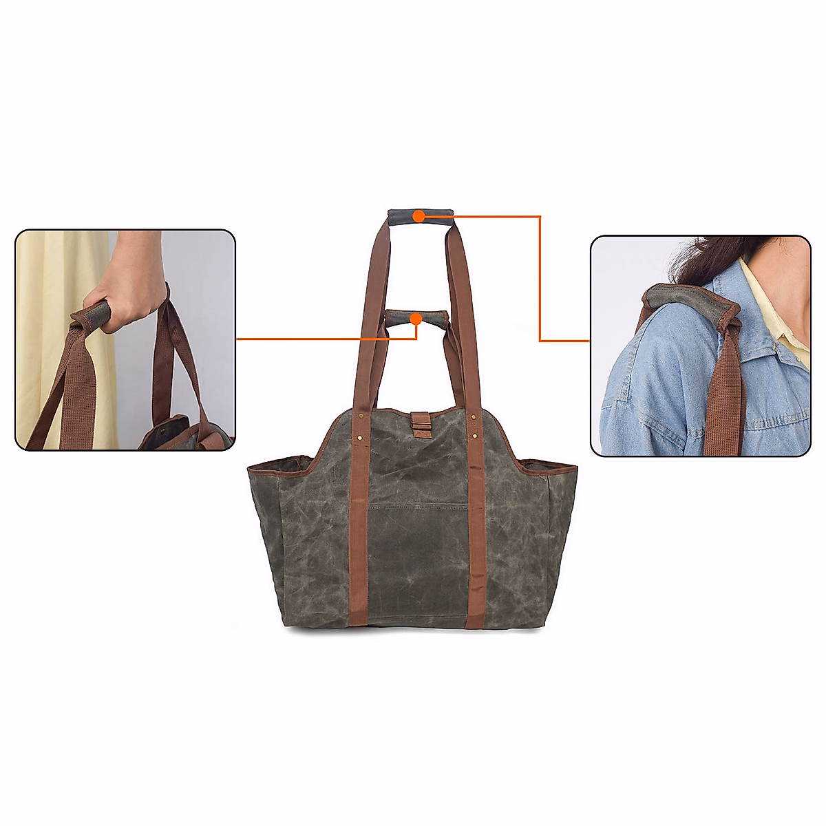 Waterproof Wood Carrier Storage Bag Durable Firewood Large Tote Bag for Garden Backyard Pit Outdoor