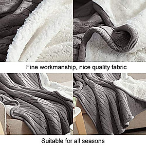 NTBAY Cotton Oversize Cable Knit Sherpa Twin Blanket for Couch (60"x80"), Soft Warm Fleece Knitted Throw for Bed, Sofa, Chair - Extra Cozy, Machine Washable, Comfortable Home Decor, Grey