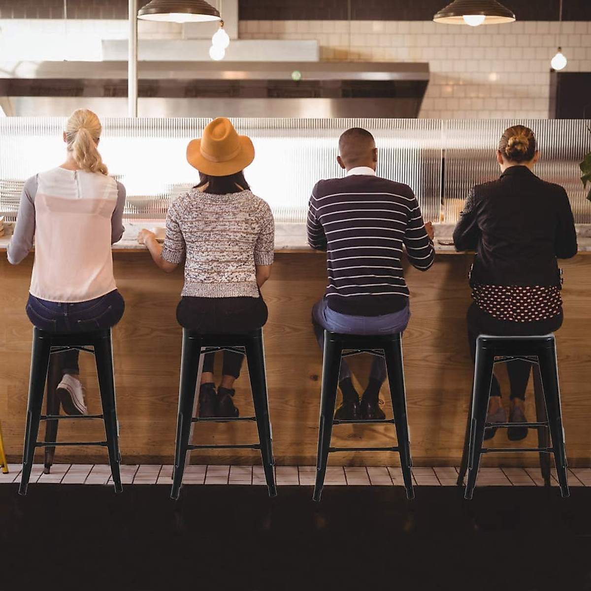 FDW Set of 4 Bar Stools 30 Inches Metal Bar Stool Counter Height Bar StoolsPatio Stool Stackable Barstools Kitchen Counter Stool Indoor/Outdoor Stool Metal Bar Stools Moden Dining Chairs