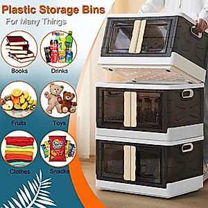XJJX Large Storage Bins with Lids,10.5Gal Folding Storage Box with Wheels,Handles,Dual Open Design,Closet Organizers and Storage for Organizing Clothes,Towels,Toys,Books,Snacks,Drinks,Fruits (Beige 2)
