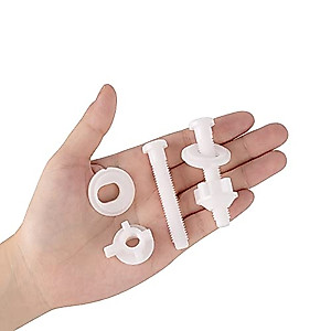 Toilet Seat Screws Bolts Replacement, Plastic Toilet Seat Hinge Bolts with Plastic Nuts and Washers for Fixing The Top Mount Toilet Seat, 2 Pieces