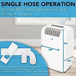 Whynter ARC-101CW Cool Size 10,000 BTU (5,200 BTU SACC) Portable Air Conditioner, Dehumidifier, and Fan with Activated Carbon Filter and Storage Bag, up to 300 sq ft in White