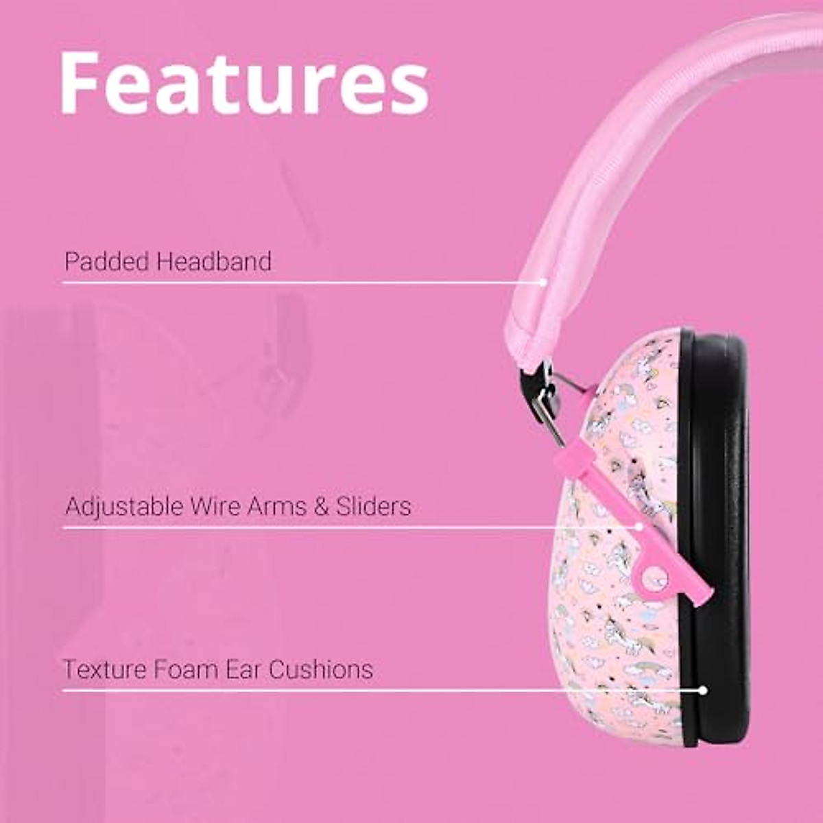 TacGuru 130 Special Edition, Kids Ear Protection Earmuffs, Hearing Protection for Kids, One Size for 3-16 Yr Old, Unicorns Pattern