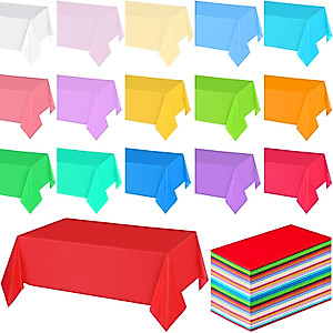 Newwiee 48 Pcs Assorted Color Plastic Tablecloth Disposable Plastic Rainbow Tablecloth Colorful Rectangle Table Covers Waterproof Party Table Cloths for Picnic Kitchen Birthday, 54x72''(Multicolor)