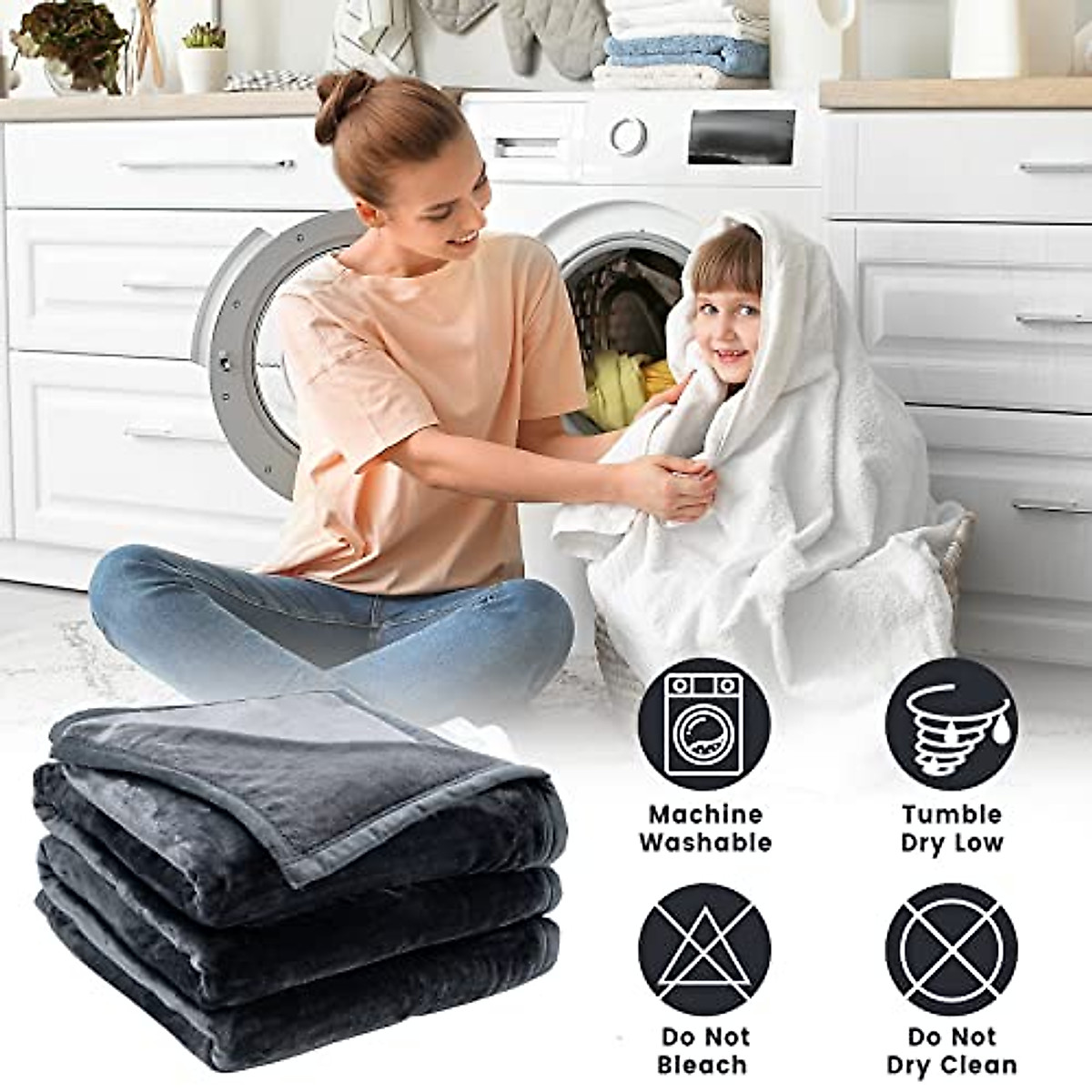 Cambividas Fleece Blanket, Queen Size Blanket, 330GSM, 90x90 Inches All Season Super Soft Cozy Warm Fuzzy Throw Blanket for Bed, Sofa, Travel, Camping, Dark Grey