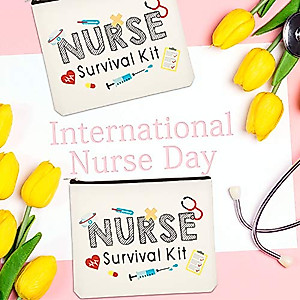 Frienda 8 Pcs Nurse Survival Kit Makeup, Cosmetic Bag Nurse Practitioner Gifts Toiletry Bag Funny Travel Bag Nurses School Supplies for Nursing Student (White)