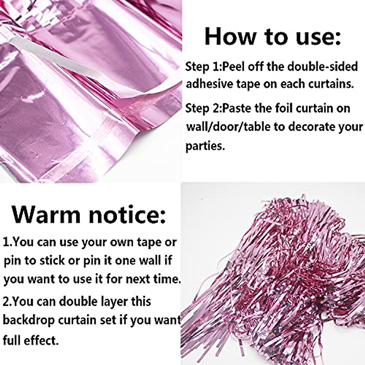 Pink Fringe Backdrop Curtain for Party Decorations - 6.5 x 6.5ft, Pack of 2 | LILF Pink Tinsel Backdrop for Pink Streamers Party Decor | Pink Foil Curtain for Birthday Party Photobooth Props