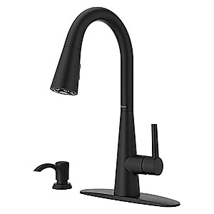 Pfister Barulli Kitchen Faucet with Pull Down Sprayer and Soap Dispenser, Single Handle, High Arc, Matte Black Finish, F5297BARB