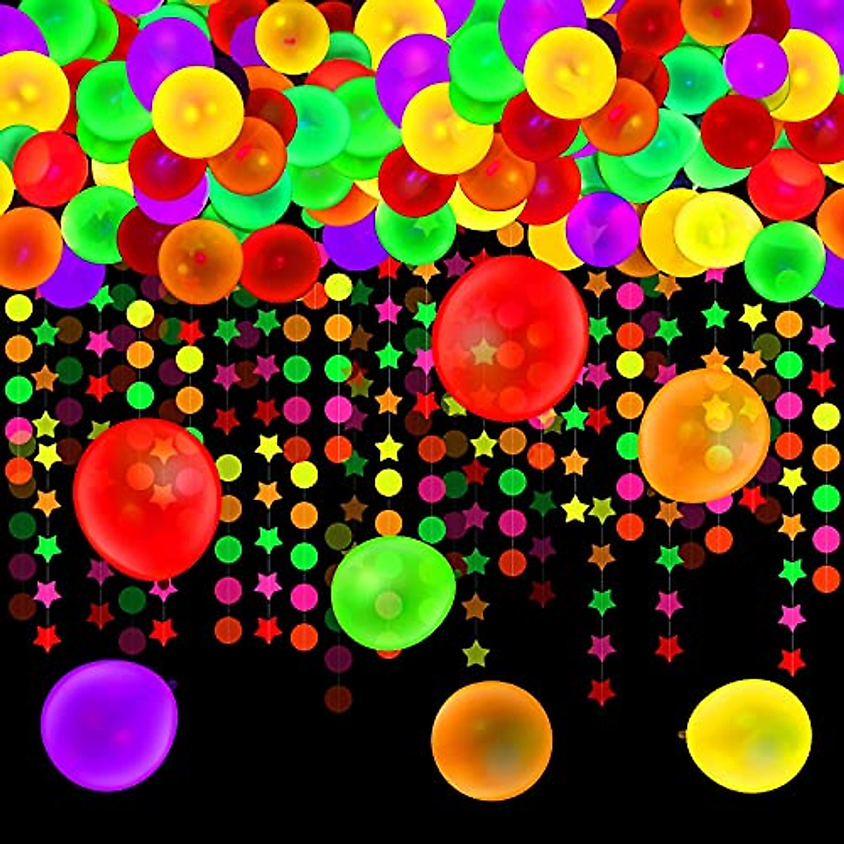 100 Pieces Glow in The Dark Balloons UV Neon Balloon Glow Garland Kit and 53 ft Neon Streamers Paper Glow Garland Decorations for Birthday, Wedding, Black Light Party Supplies (Classic Style)