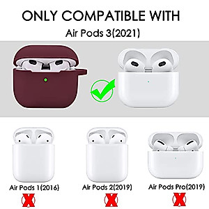 OLEBAND Airpods 3rd Generation Case with Cute Bling Keychain,Silione Protective and Anti-Slip Cover for Apple Air pod 3 Case,LED Visible,for Women and Girls,Burgundy