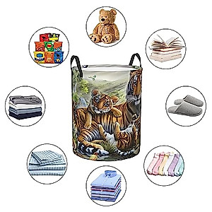 Jungle Tigers Cub Laundry Basket Protable Circular Laundry Hamper Storage Bin Organizer With Handles For Bathroom,Bedroom Clothes