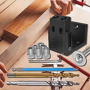 38 Pcs Pocket Hole Jig Kit, Pocket Hole Jigs for Woodworking, Pocket Hole Screw Jig Kit 15° Angled Holes, Portable Wood Pocket Hole Screw Clamp System for Woodworking Carpentry Locator