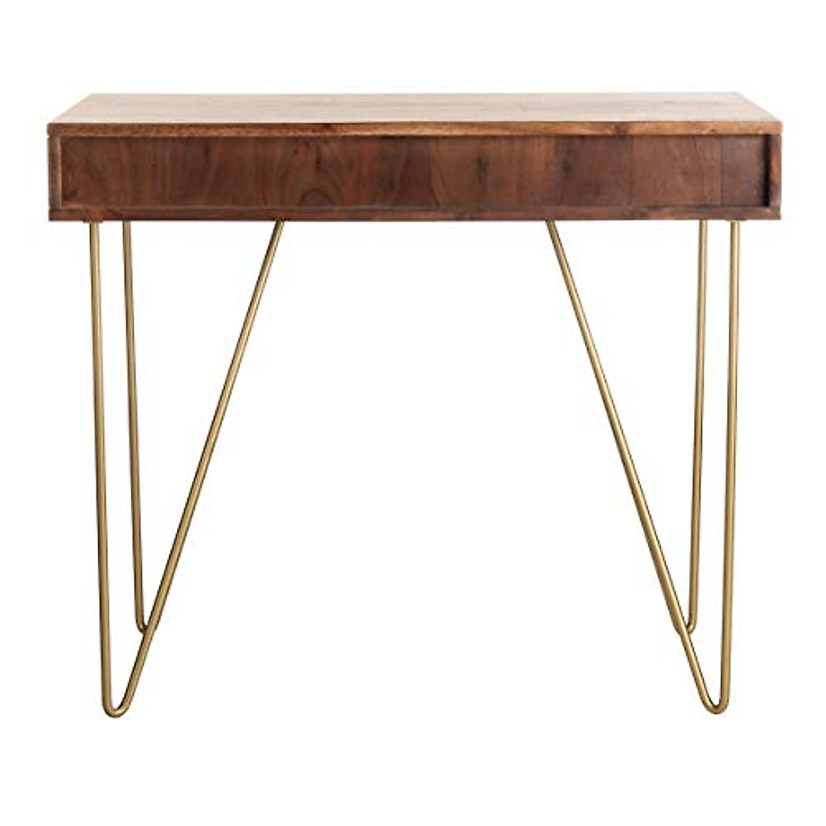 Safavieh Home Office Raveena Modern Natural Acacia and Brass 1-drawer Hairpin Leg Desk