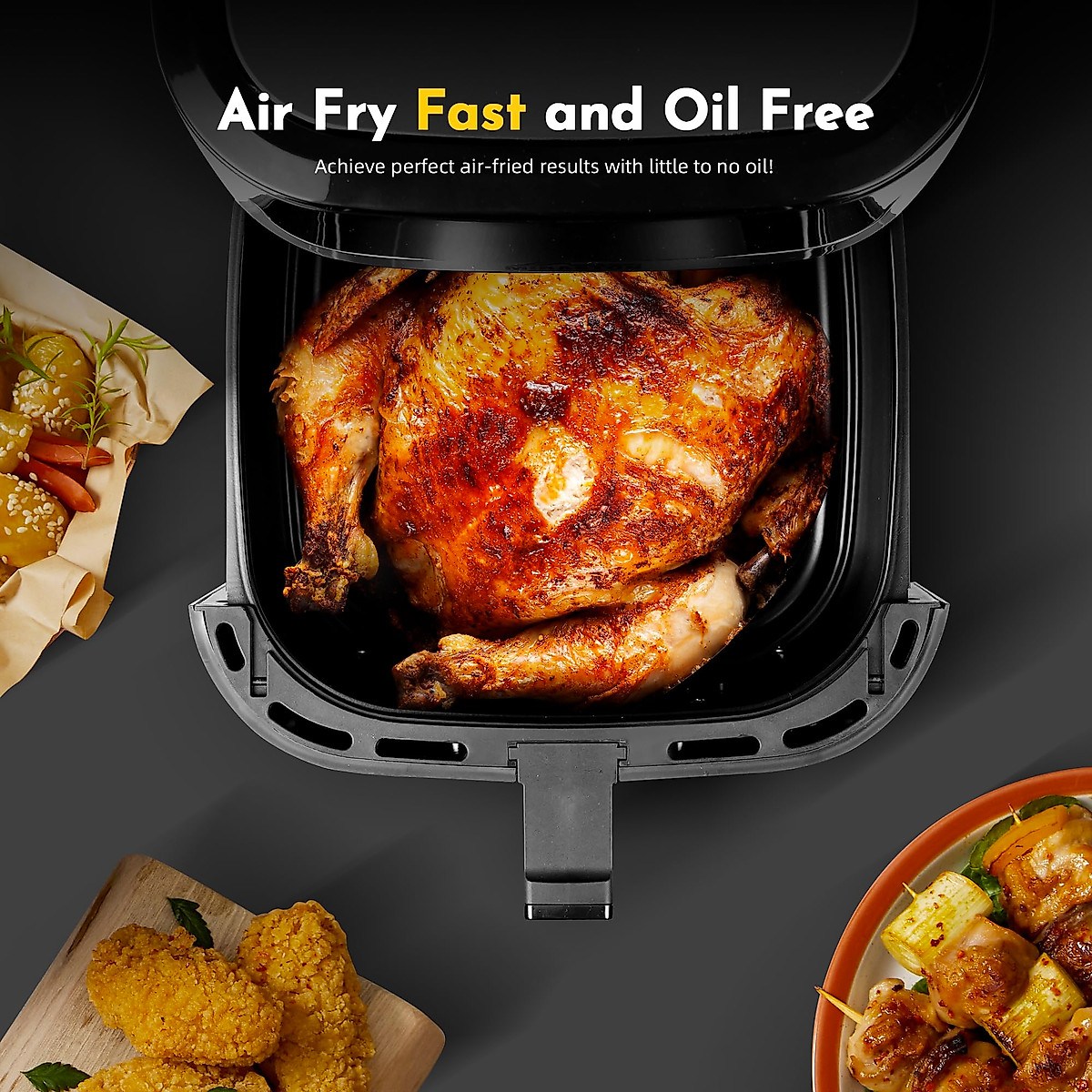 MIRASTON 8.5QT Air Fryer, Upgraded 8-in-1 Square Nonstick Basket Air Fryers, Smart Touchscreen with 8-Presets, Air Fry, Bake, Broil, Reheat, Fast Cooking, Oilless, Dishwasher-Safe, for Family, Parties