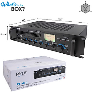 PyleHome 5-Channel Home Audio Power Amplifier - Mixer w/ 70V Output - 600 Watt Rack Mount, Headphone, Mic Talkover for PA System Great for Commercial Entertainment Use -Pyle PT610
