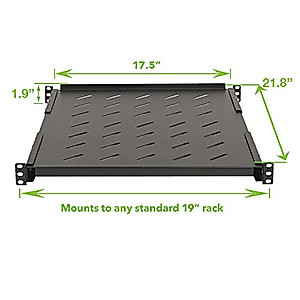 NavePoint Vented 4-Post Shelf, Adjustable, Black, 550 mm Depth, 1U, 242 lbs, Cold Rolled Steel, CE Compliant