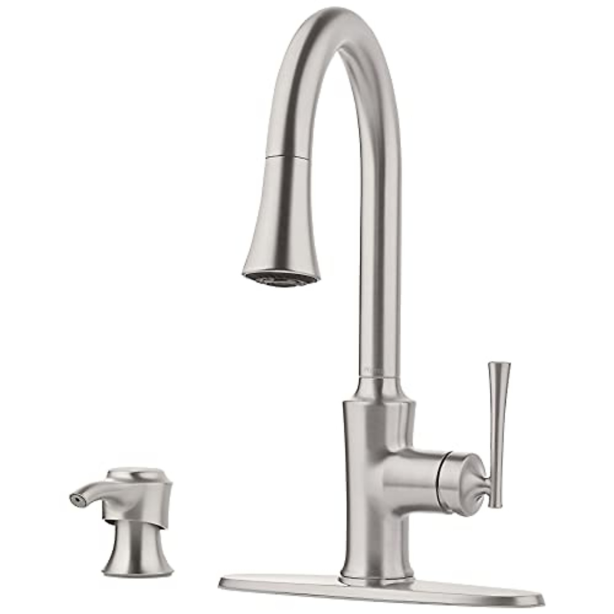 Pfister Antrom Kitchen Faucet with Pull Down Sprayer and Soap Dispenser, Single Handle, High Arc, Spot Defense Stainless Steel Finish, F5297AOGS